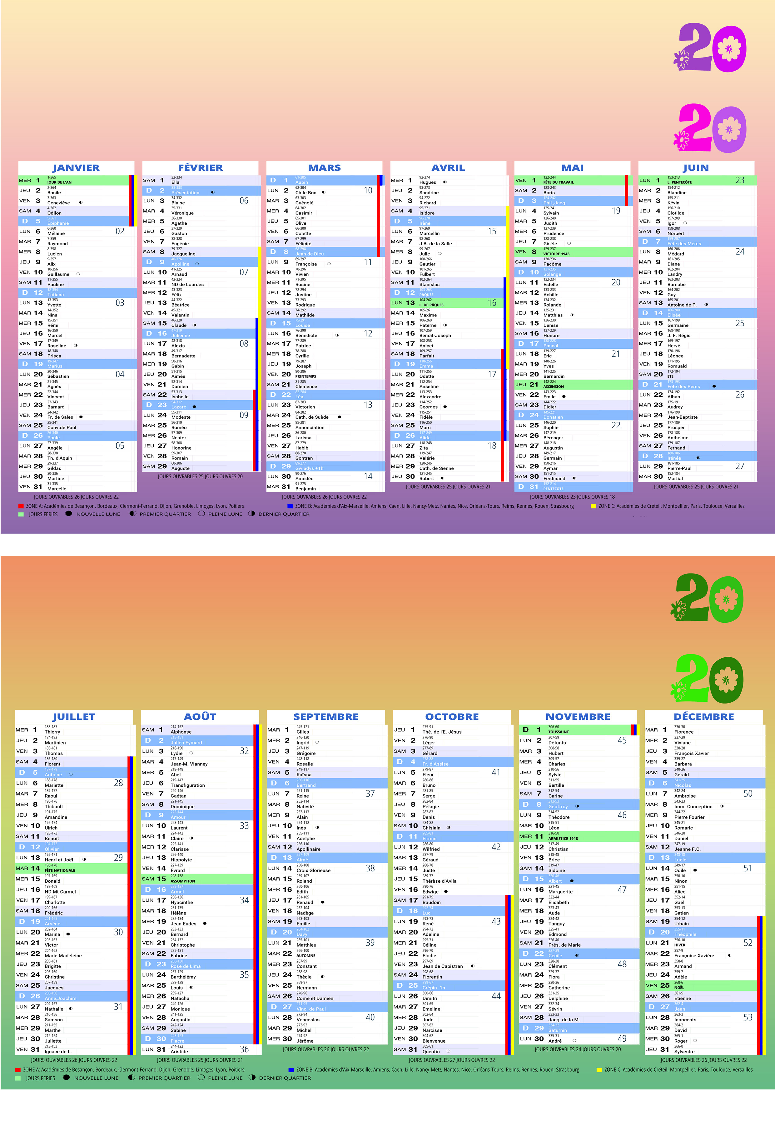Calendrier Semestriel à Personnaliser Rose | T'imprim